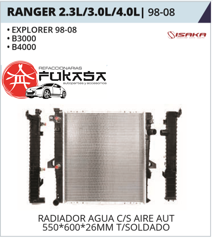 RADIADOR FORD RANGER 2.3L/3.0L/4.0L 98-09 C/S AIRE AUT 550*600*26MM (E ...