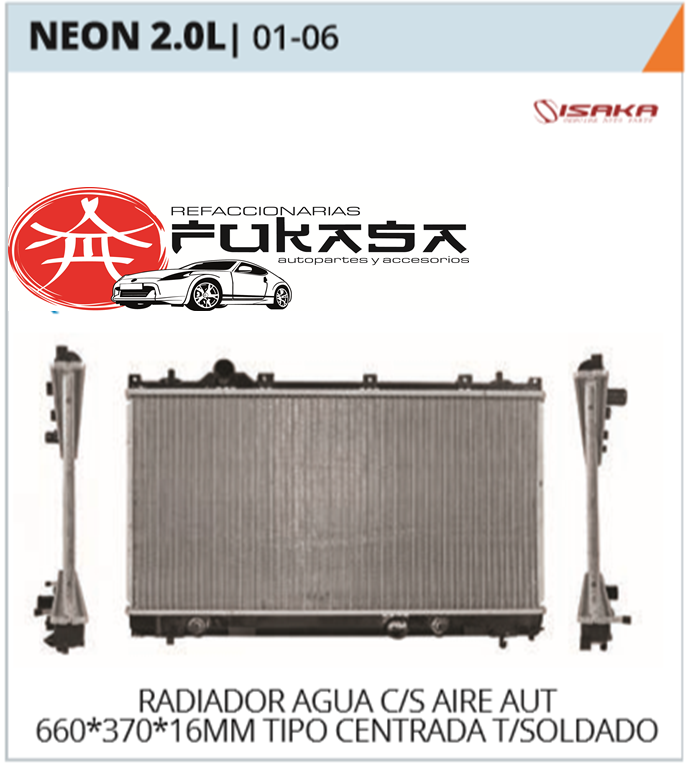 RADIADOR CHRYSLER / DODGE NEON 2.0L 01-06 C/S AIRE AUT 660*370*16MM TI ...